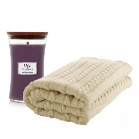 KlipShop Classic Style Blanket and Woodwick Candle Set in a Gift Box ...